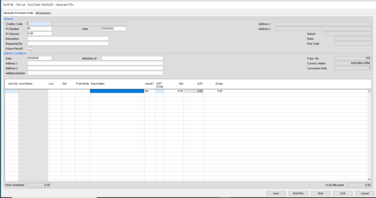 ‘Menus’ – ‘Purchase Orders’ – ‘Enter Purchase Order’ – mydaEs Online Manual