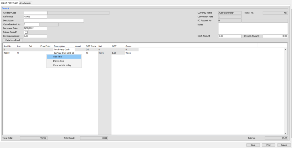 ‘Menus’ – ‘Petty Cash’ – ‘Import Petty Cash’ – mydaEs Online Manual