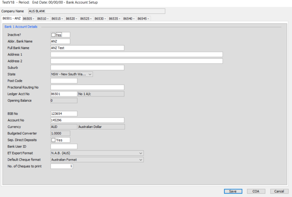 ‘Menus’ – ‘Setup’ – ‘Bank Accounts’ – mydaEs Online Manual
